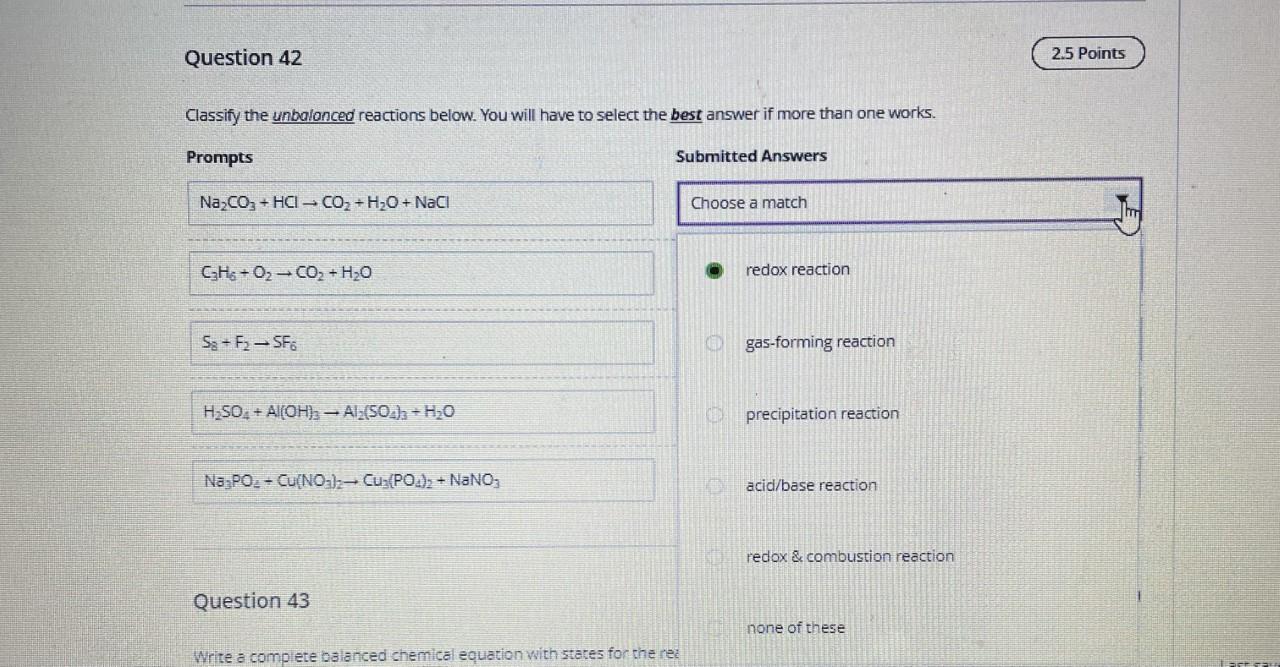 Solved Question 42 2.5 Points Classify the unbalonced | Chegg.com