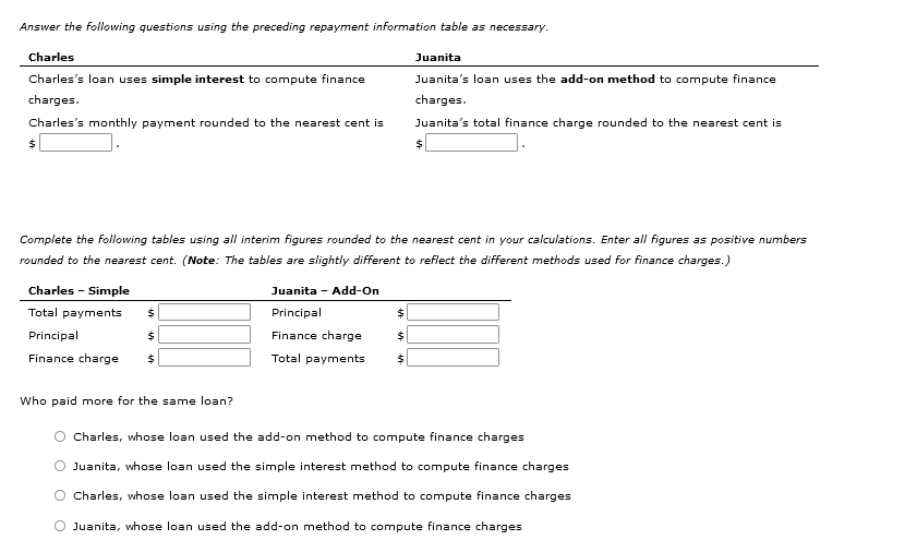 Solved Comparing Loan Payments Using the Simple-Interest and | Chegg.com