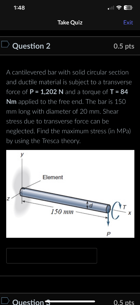 Solved A cantilevered bar with solid circular section and | Chegg.com