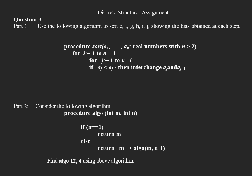 Solved Discrete Structures Assignment Question 3: Part 1: | Chegg.com