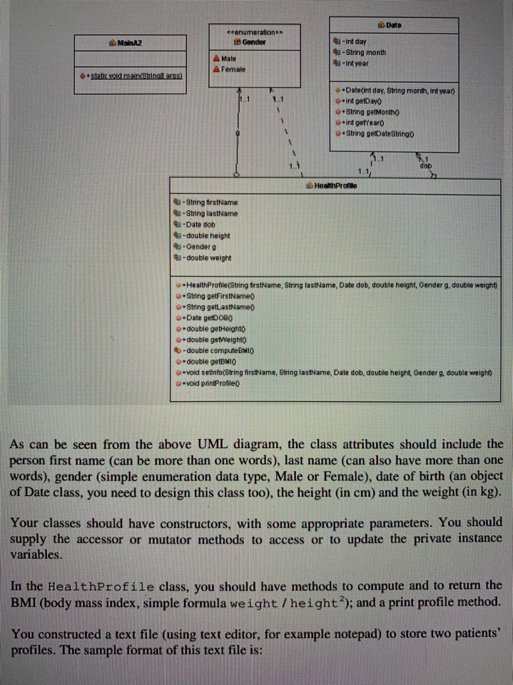 Solved Date cenumeration Gender Main2 -int day -String month | Chegg.com