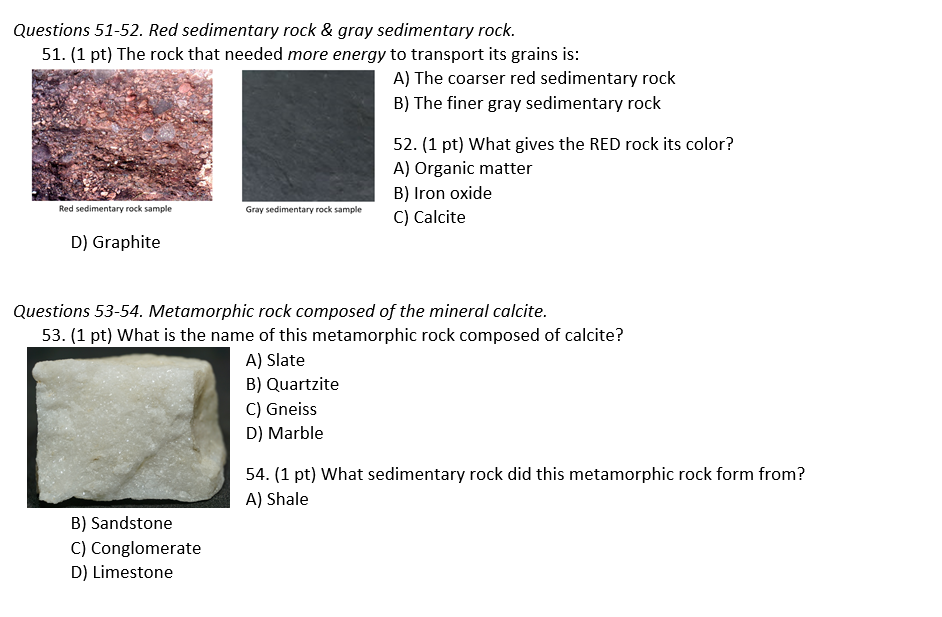 Solved Questions 51-52. Red sedimentary rock \& gray | Chegg.com