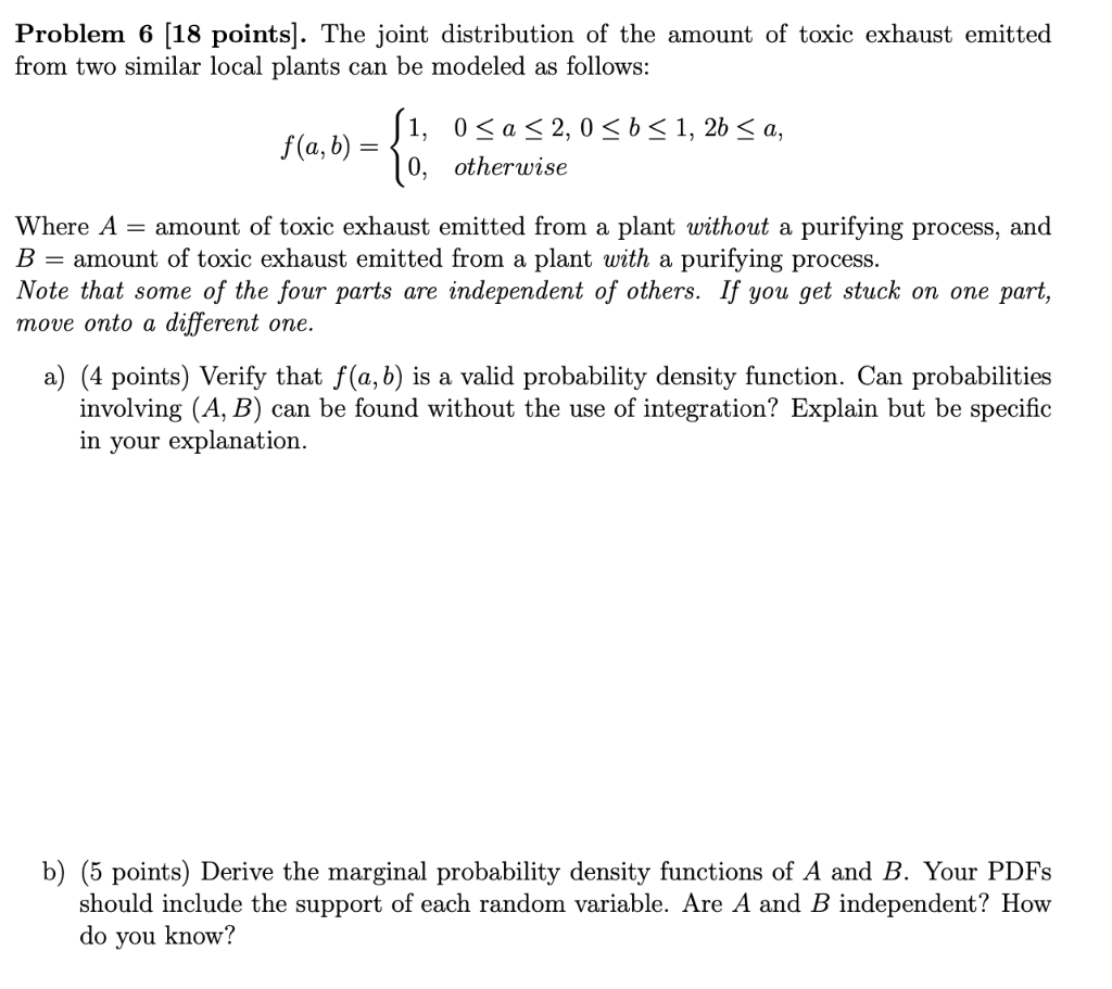 Solved Problem 6 (18 points). The joint distribution of the | Chegg.com
