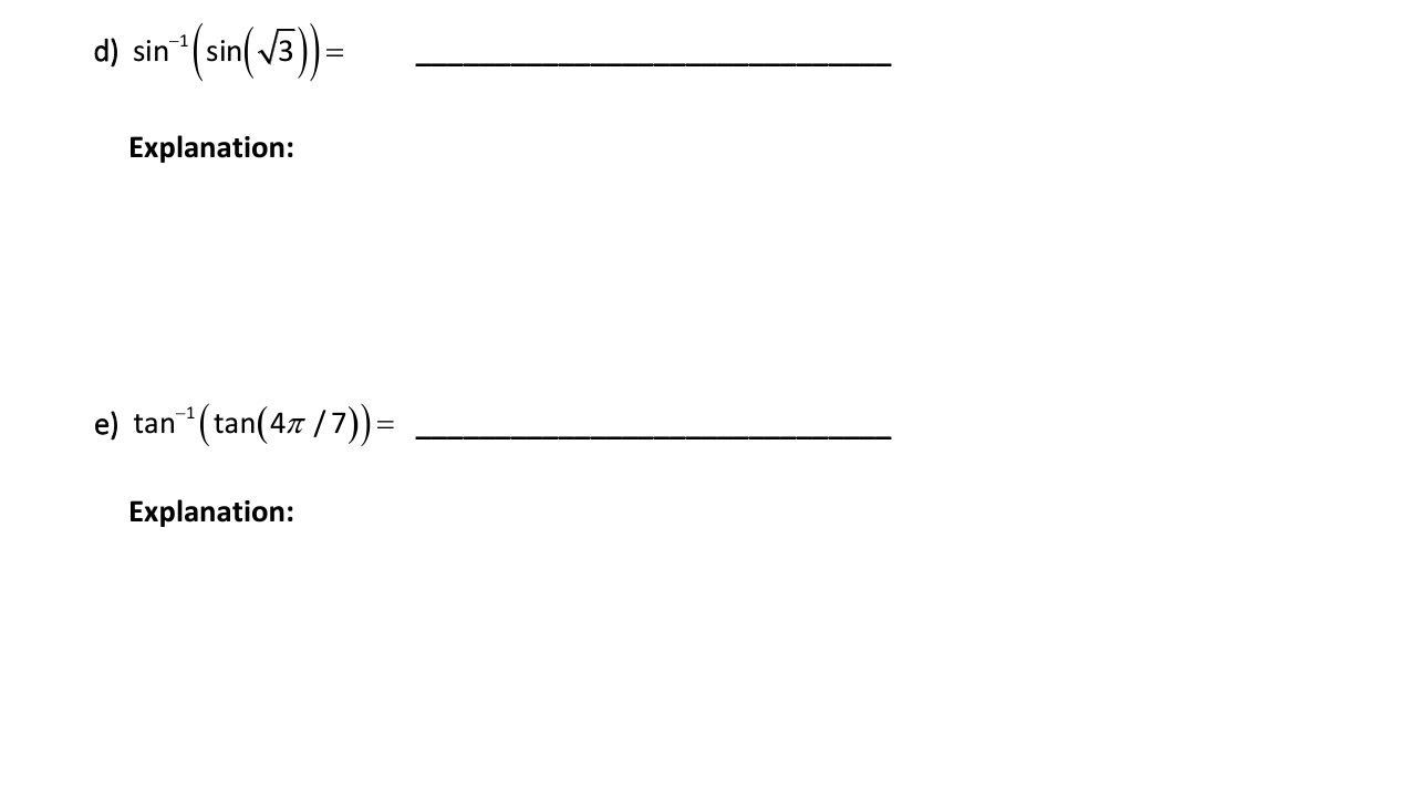Inverse Trig Functions. Give exact values for each | Chegg.com