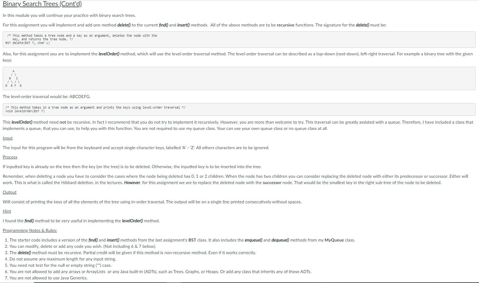 Binary Search Trees (Cont'd) In this module you will | Chegg.com