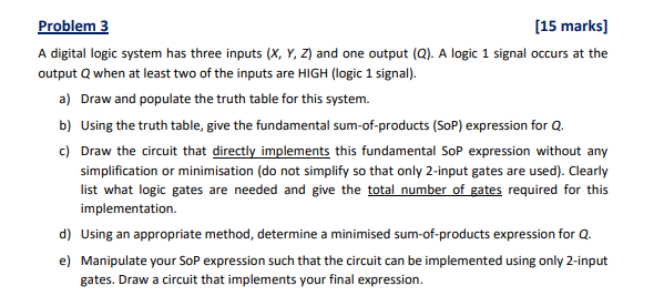 Solved Problem 3 [15 marks] A digital logic system has three | Chegg.com