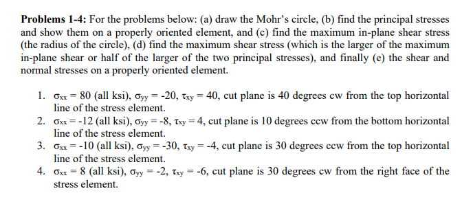Solved Problems 1-4: For the problems below: (a) draw the | Chegg.com