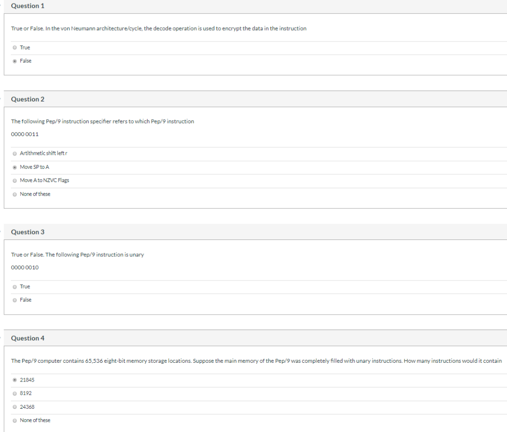 Solved Question 1 True or False. In the von Neumann | Chegg.com