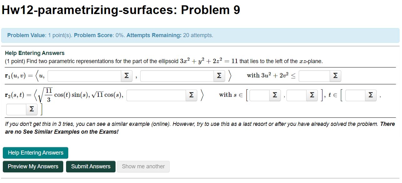 Solved Hw12 Parametrizing Surfaces Problem 9 Problem Value 4977