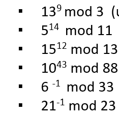 Solved 139 mod 3 (4 514 mod 11 1512 mod 13 1043 mod 88 6-1 | Chegg.com