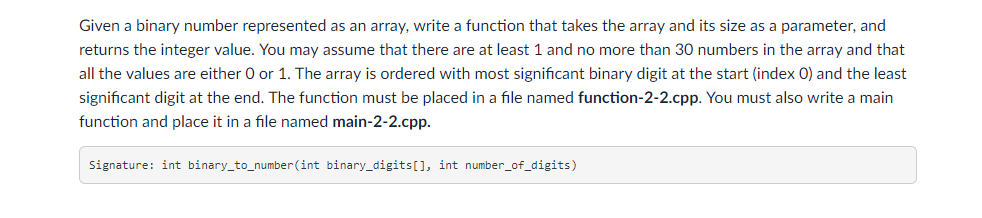 Solved Given a binary number represented as an array, write | Chegg.com
