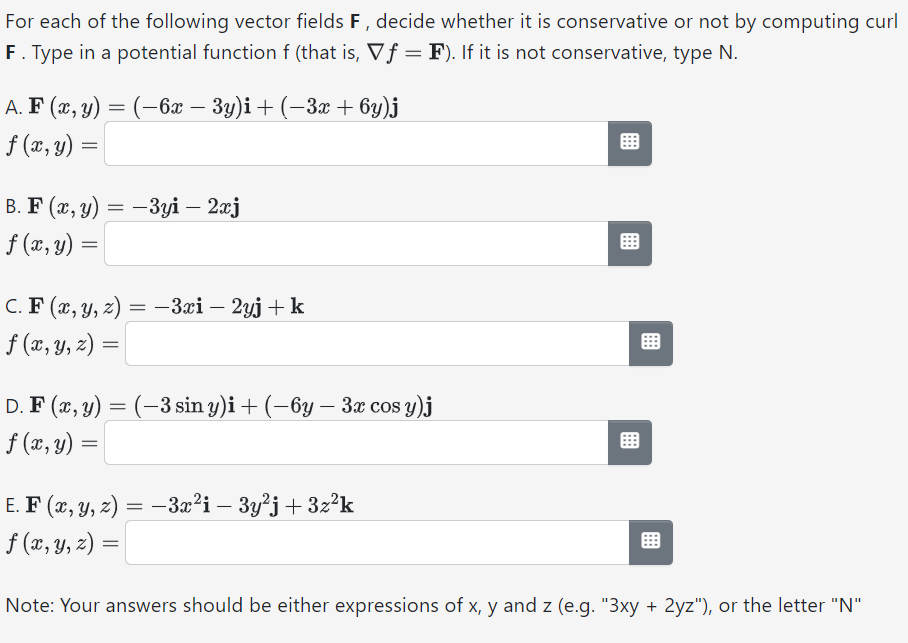 Solved For each of the following vector fields F, ﻿decide | Chegg.com