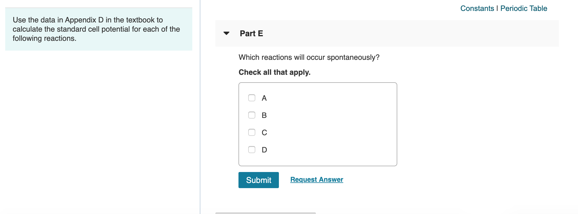 Solved Constants Periodic Table Use the data in Appendix D | Chegg.com