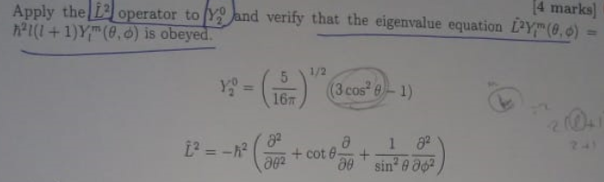 Solved [4 marks) Apply the L2) operator to Y and verify that | Chegg.com