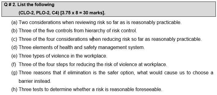 Solved Q# 2. List the following (CLO-2, PLO-2, C4) [3.75 x 8 | Chegg.com