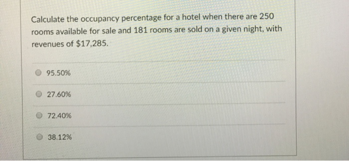 Solved Calculate the occupancy percentage for a hotel when | Chegg.com