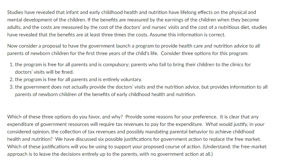 Solved Six Justifications for Government Interference in a | Chegg.com
