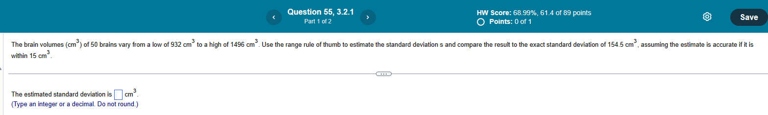 Solved within 15 cm3. The estimated standard deviation is | Chegg.com