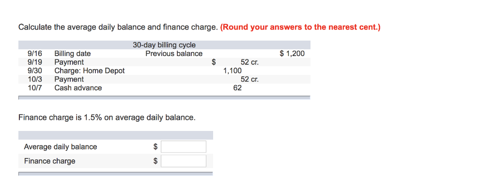 Solved Calculate The Average Daily Balance And Finance Chegg
