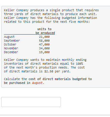 Solved Keller Company produces a single product that | Chegg.com