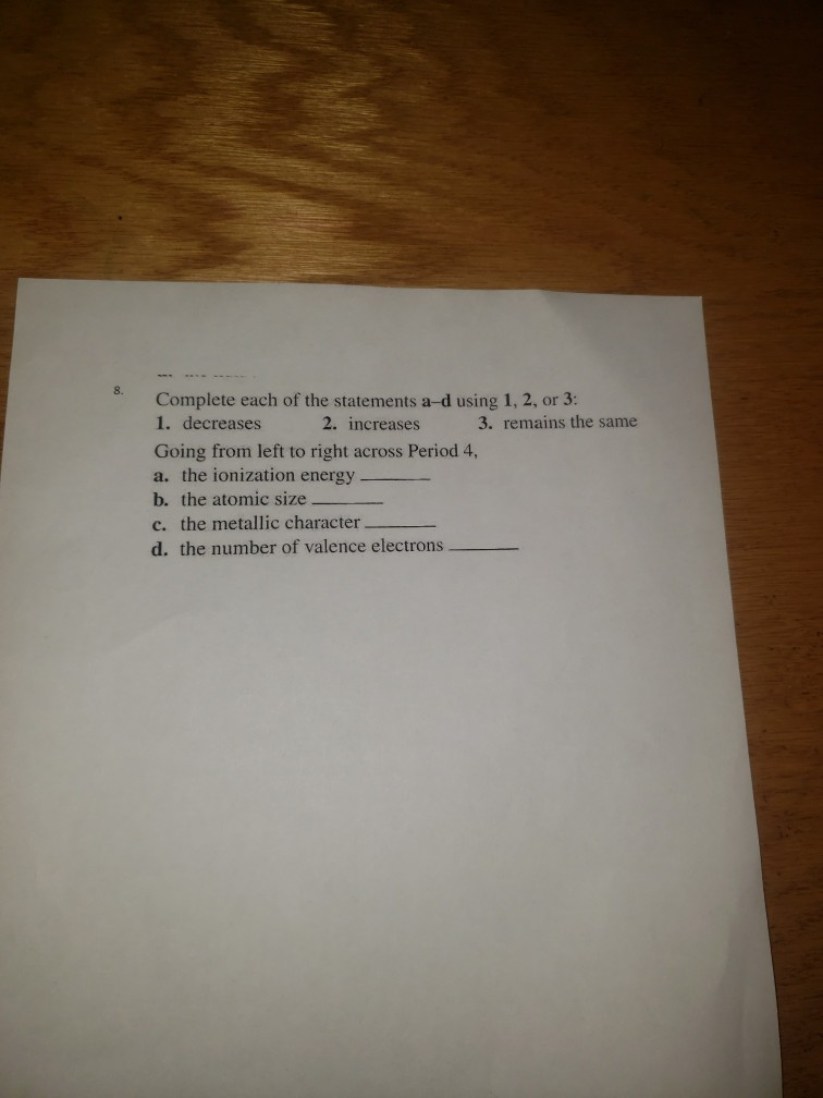 Solved Complete each of the statements a-d using 1, 2, or 3: | Chegg.com