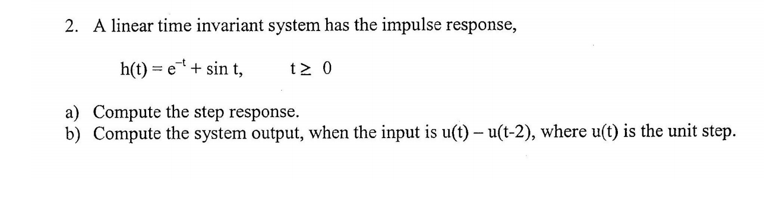 Solved 2. A linear time invariant system has the impulse | Chegg.com
