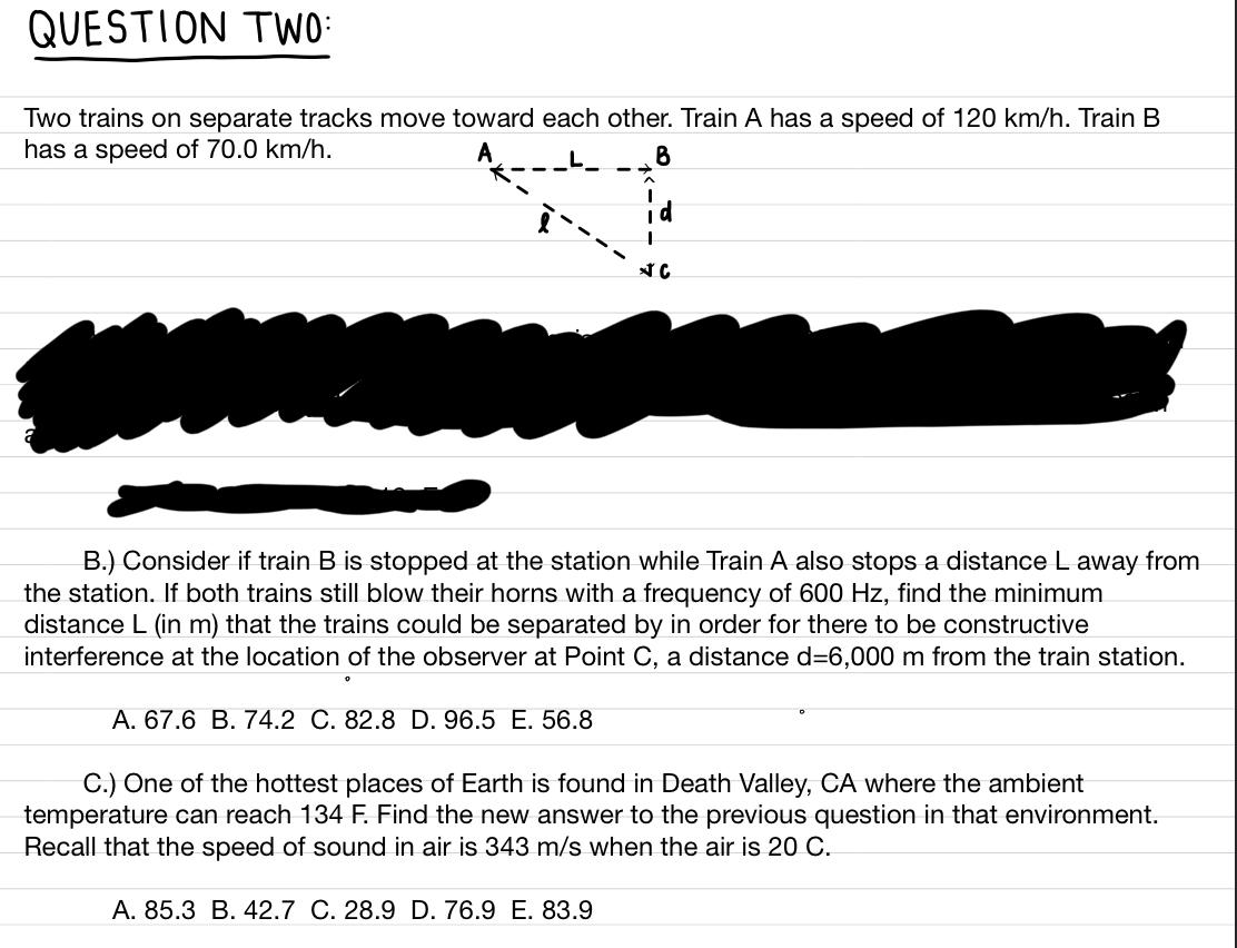 Solved QUESTION TWO Two trains on separate tracks move | Chegg.com