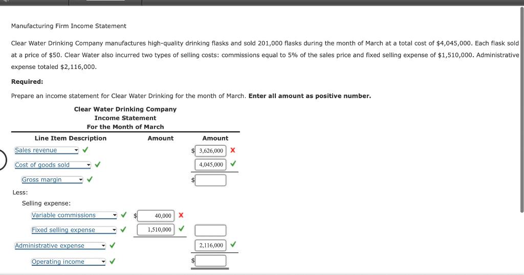 Solved Manufacturing Firm Income Statement Clear Water | Chegg.com