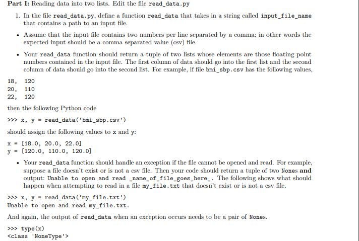 Solved Part I: Reading data into two lists. Edit the file | Chegg.com