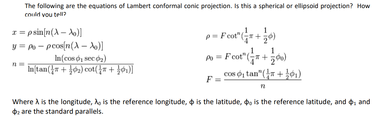 Solved The following are the equations of Lambert conformal | Chegg.com