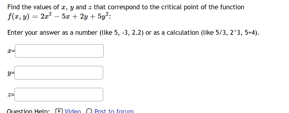 Solved Find the values of x,y and z that correspond to the | Chegg.com