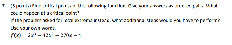 Solved (5 ﻿points) ﻿Find critical points of the following | Chegg.com