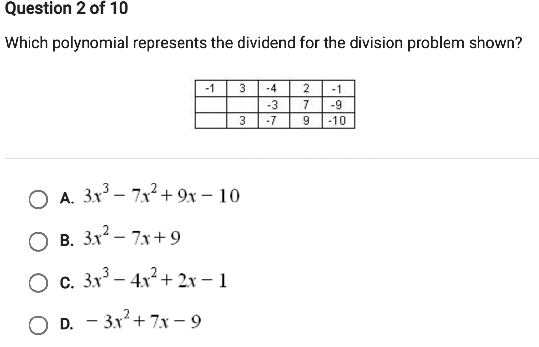 Solved Question 2 of 10 Which polynomial represents the | Chegg.com
