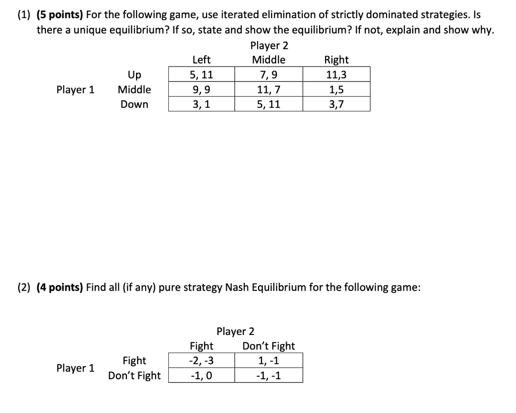 Solved (1) (5 points) For the following game, use iterated | Chegg.com