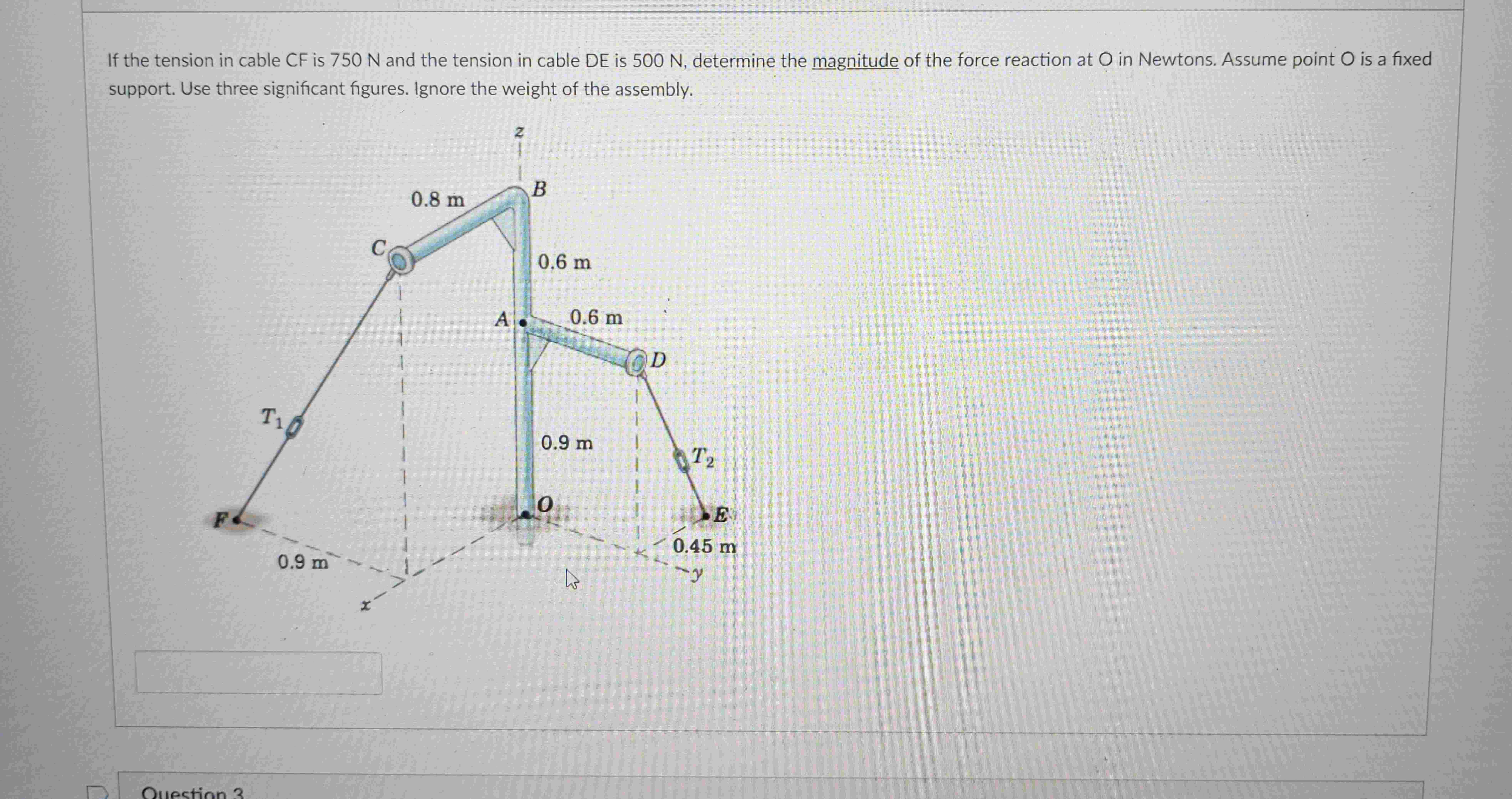 Solved If the tension in cable CF is 750 ﻿N and the tension | Chegg.com