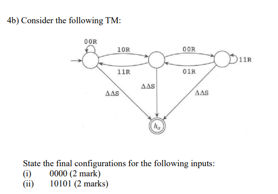 Solved 4b) Consider the following TM: State the final | Chegg.com