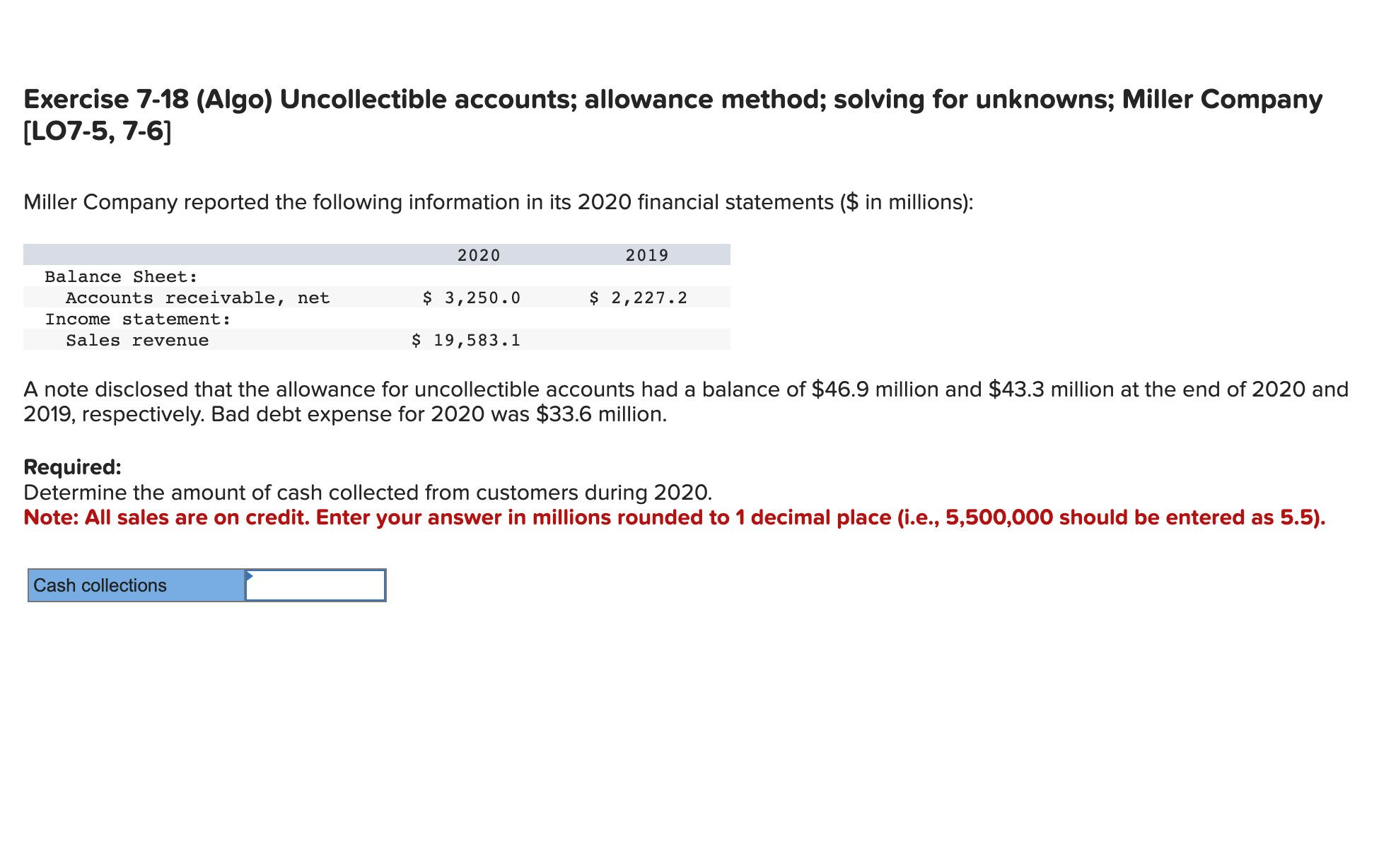 Solved Exercise 7-18 (Algo) Uncollectible accounts; | Chegg.com