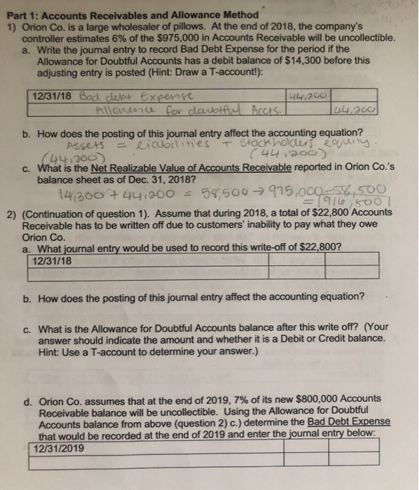 Solved Part 1: Accounts Receivables and Allowance Method 1) | Chegg.com