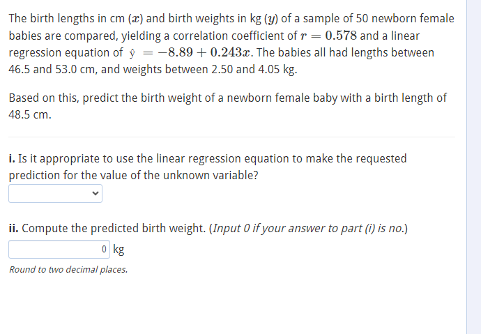 Solved The birth lengths in cm(x) ﻿and birth weights in | Chegg.com