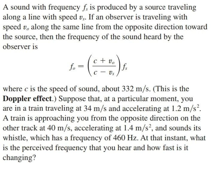 Solved A sound with frequency fs is produced by a source | Chegg.com
