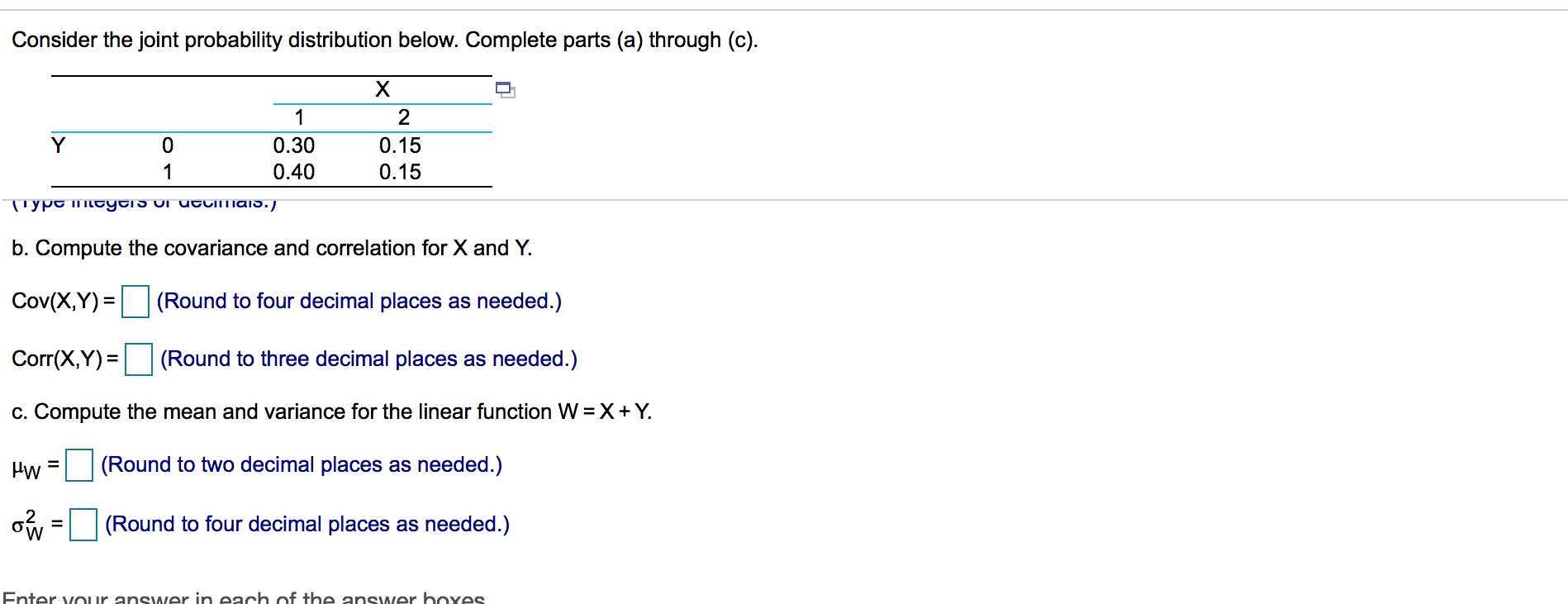 Solved Consider the joint probability distribution below. | Chegg.com