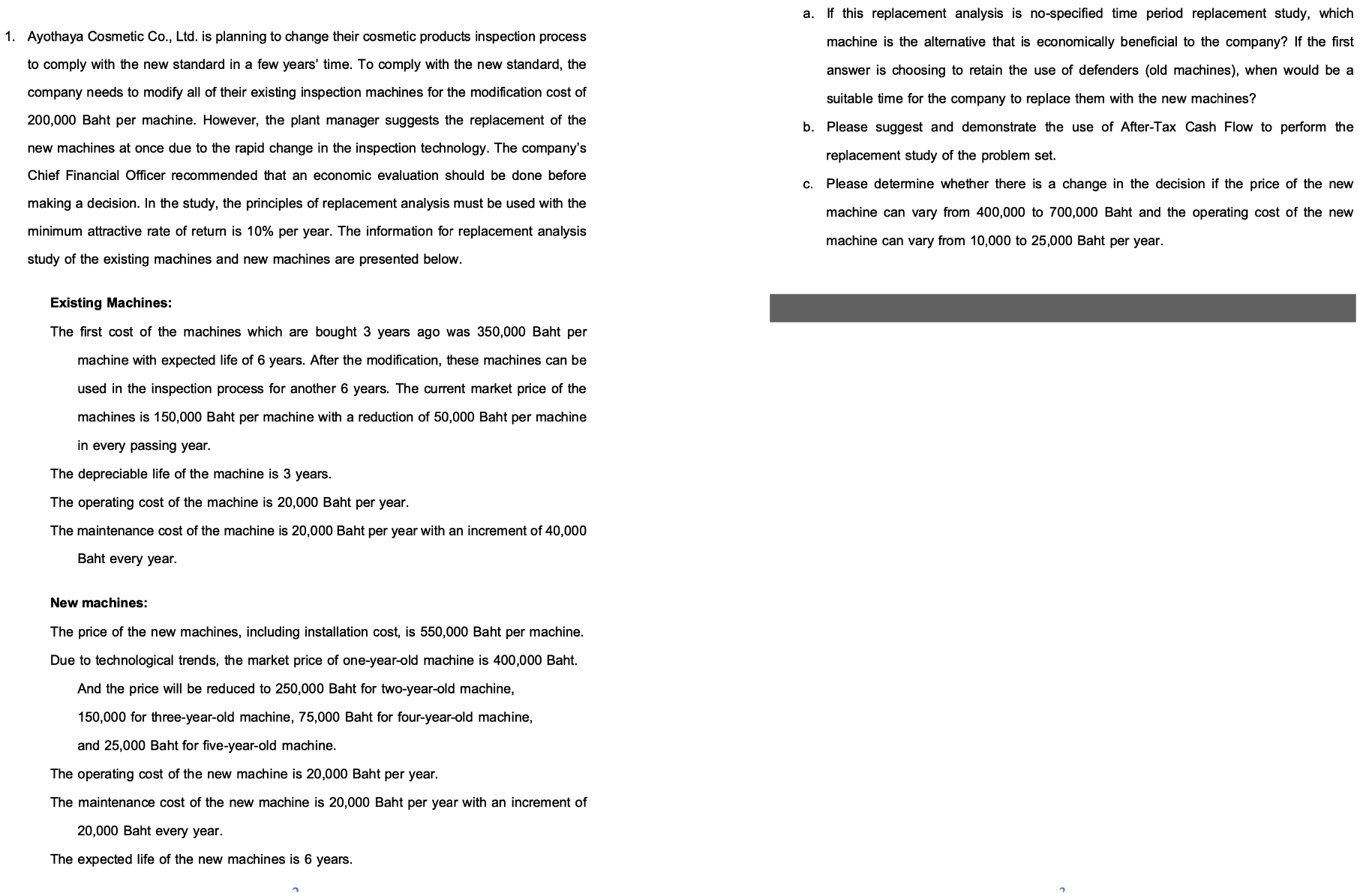 Solved a. ﻿If this replacement analysis is no-specified time | Chegg.com