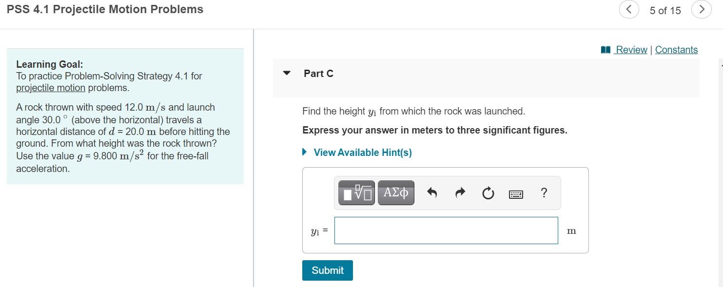 Solved PSS 4.1 Projectile Motion Problems 5 of 15 > A Review | Chegg.com