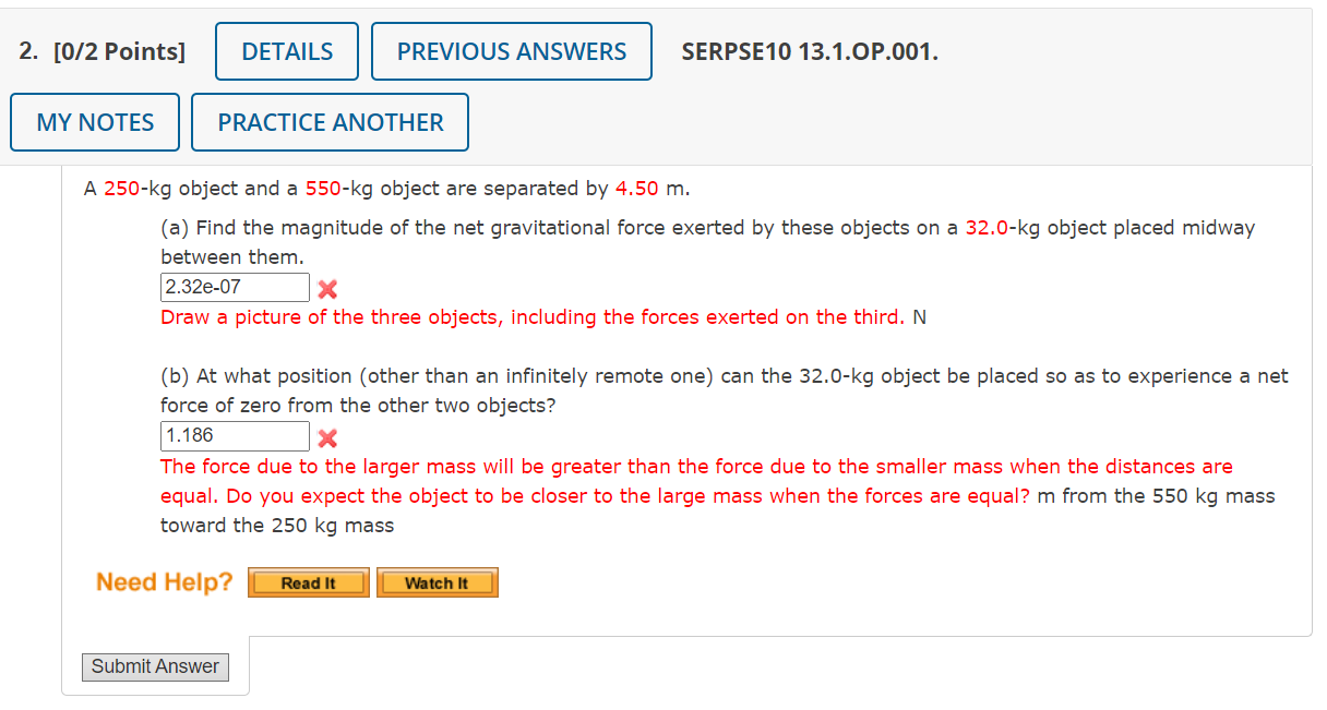 Solved A 250−kg object and a 550−kg object are separated by | Chegg.com