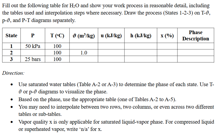 Fill out the following table for H_(2)O and show your | Chegg.com