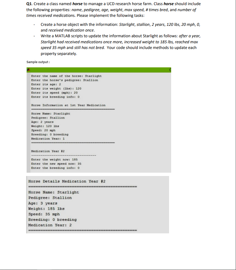 (Solved) : Q1 Create Class Named Horse Manage Ucd Research Horse Farm ... (Solved) : Q1 Create Class Named Horse Manage Ucd Research Horse Farm ...