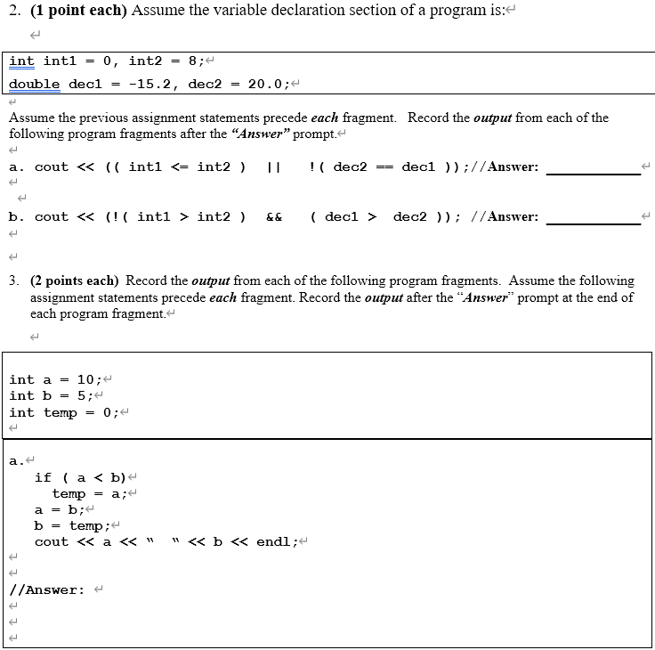 Solved 2 1 Point Each Assume The Variable Declaration