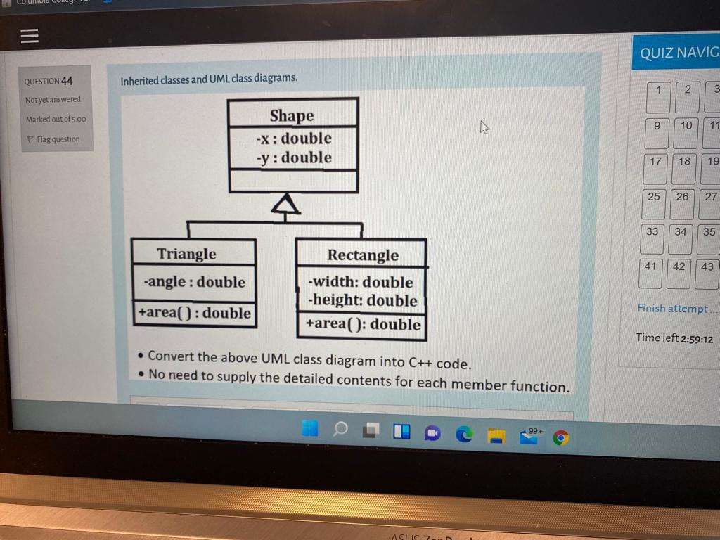 Solved QUIZ NAVIG QUESTION 44 Inherited classes and UML | Chegg.com
