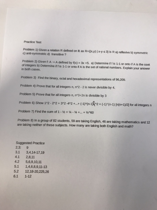 Solved Practice Test Problem 1) Ghen a relation R defined on | Chegg.com Solved Practice Test Problem 1) Ghen a relation R defined on | Chegg.com