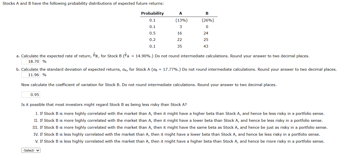 Solved a. Calculate the expected rate of return, r^B, for | Chegg.com